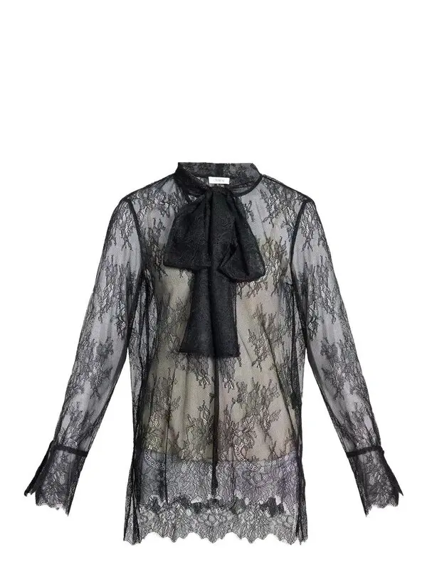 Erdem Floral-lace Pussy-bow Shirt - Black