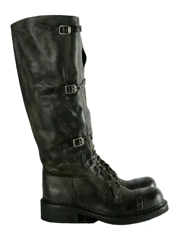 Miu Miu Buckle-strap Leather Boots - Black