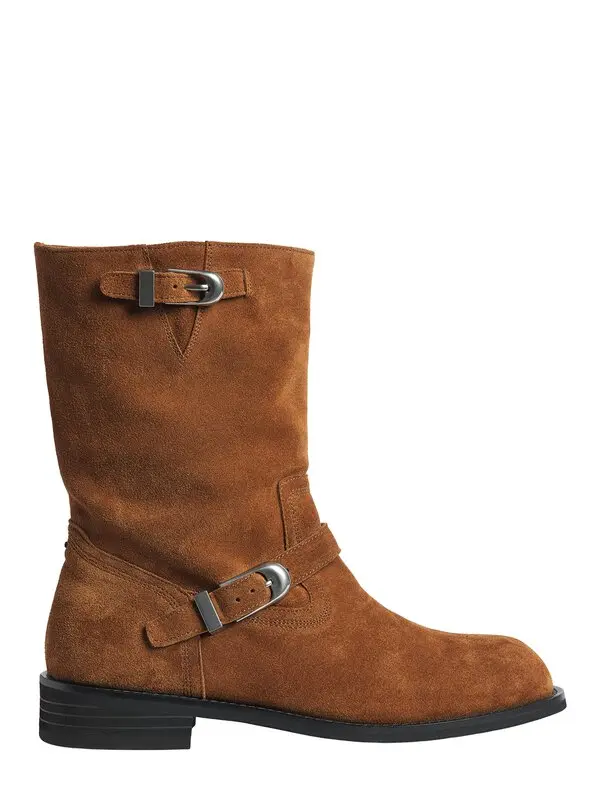 SYSTEM Suede Buckle Ankle Boots - Brown