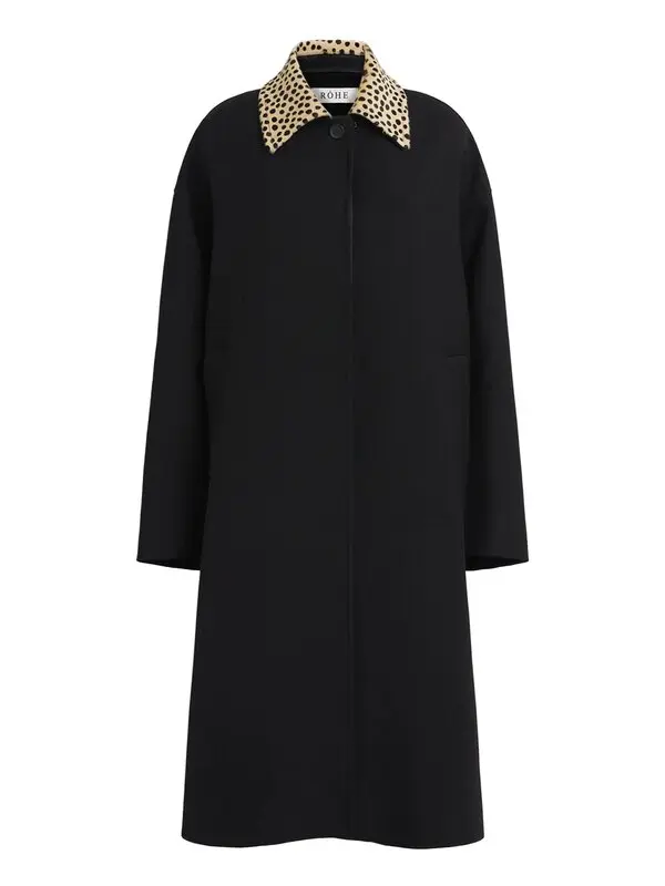 RÓHE Wool Cheetah-collar Coat - Black