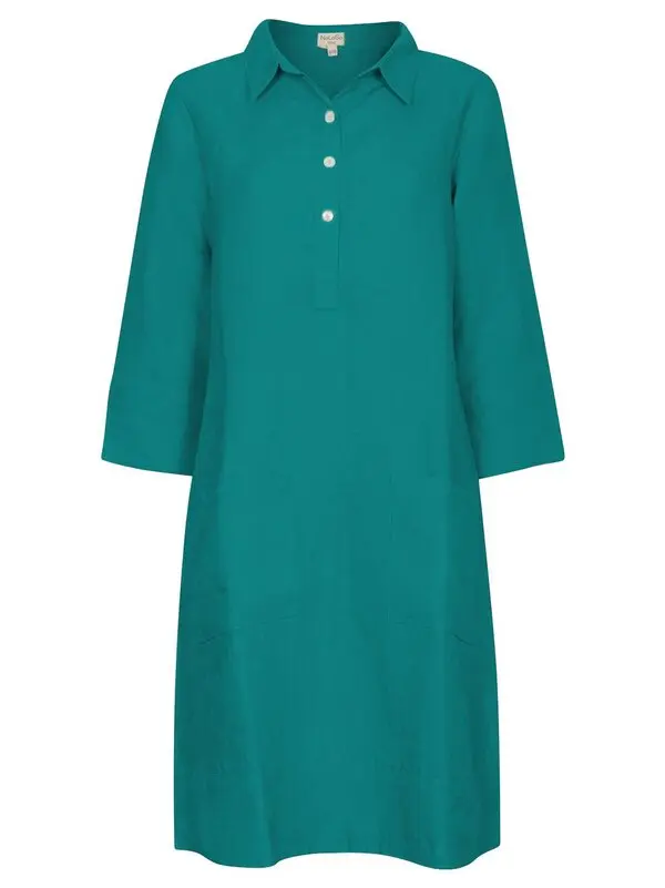 NOLOGO-CHIC Up Town Linen Shirt Dress Peacock - Blue