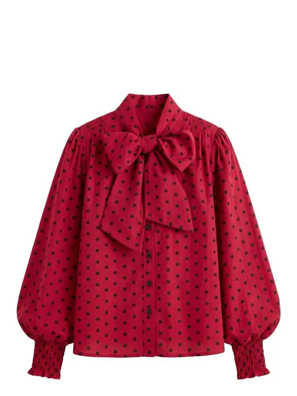 LOUCHE Aditi Spot Tie Neck Blouse Wine - Red