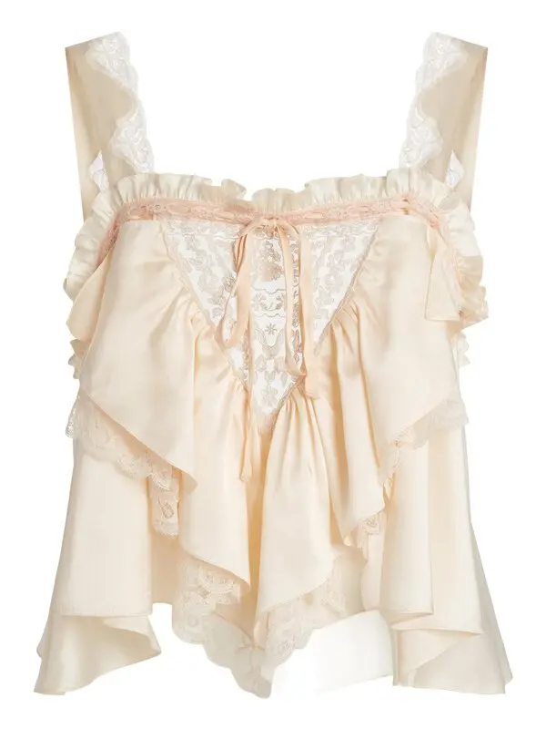 Chloé Lace-trimmed Silk Satin Top - White
