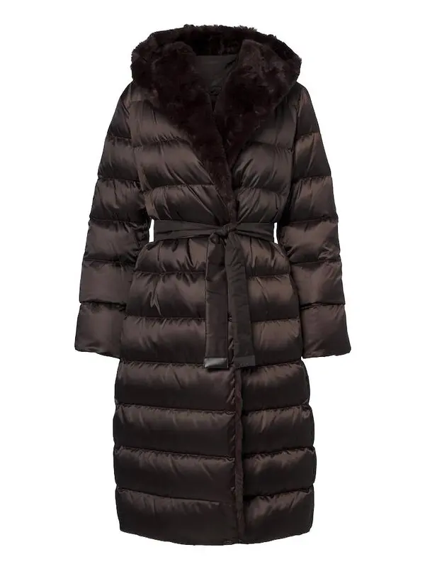 Max Mara Belted Hooded Puffer Coat - Brown