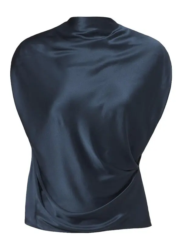 THE SEI Draped Silk Charmeuse Top - Blue