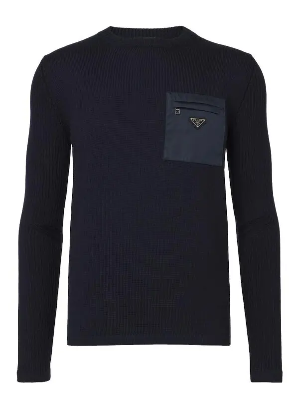 Prada Logo Virgin Wool Sweater - Blue