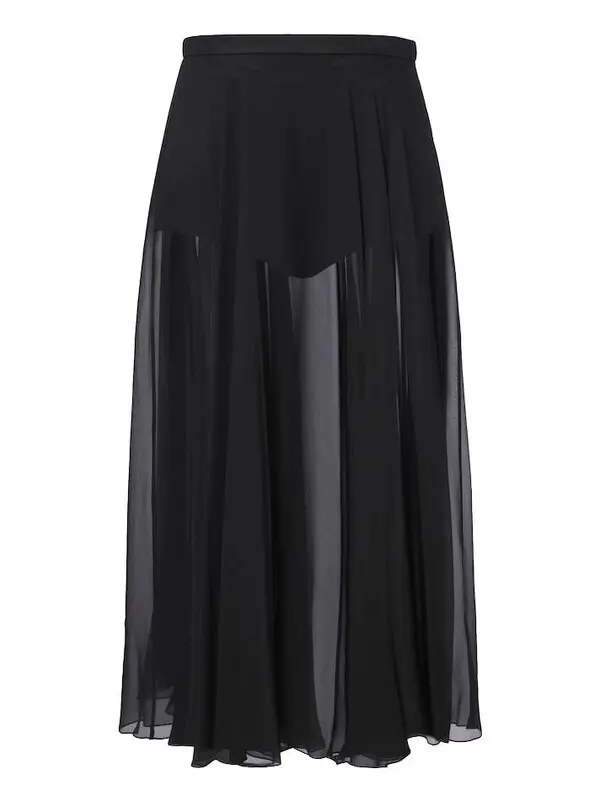 Dolce & Gabbana Pleated Sheer Silk Chiffon Midi Skirt - Black
