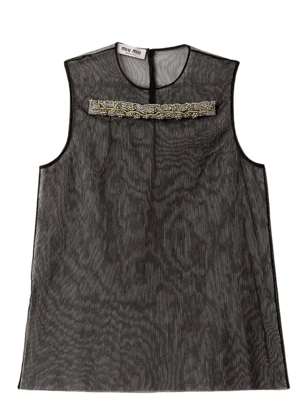 Miu Miu Embellished Tulle Top - Black