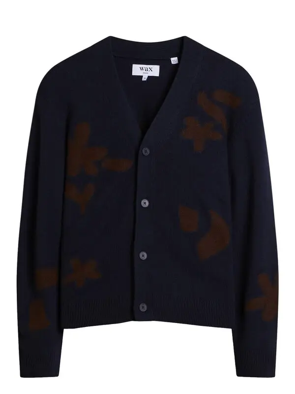 WAX LONDON Walker Felted Applique Cardigan - Navy/brown