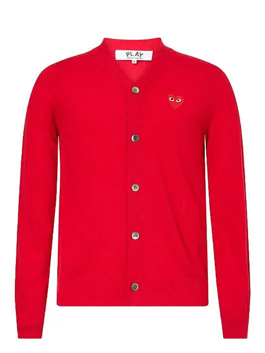 Play Comme Des Garcon Heart Motif-logo Wool Cardigan - Red