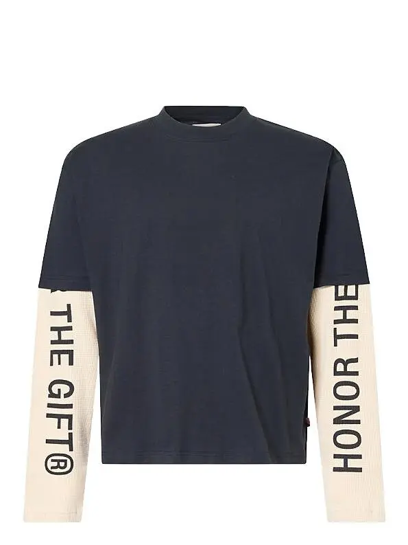 HONOR THE GIFT Honor Waffle Double-sleeve Cotton Top - Black