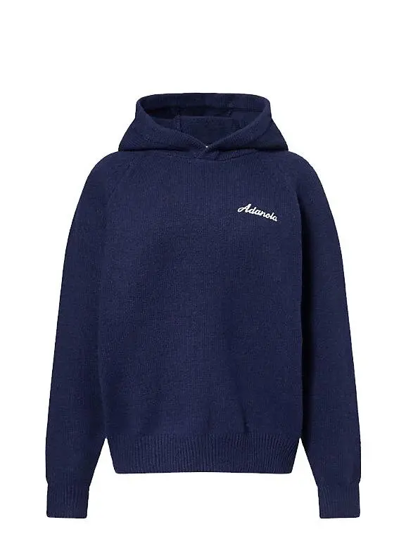 ADANOLA Logo-embroidered Oversize Cotton-knit Hoodie - Navy