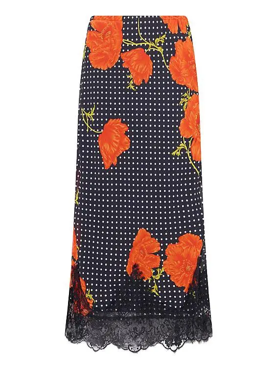 NEVER FULLY DRESSED Poppy Lace-trim Mesh Midi Skirt - Black
