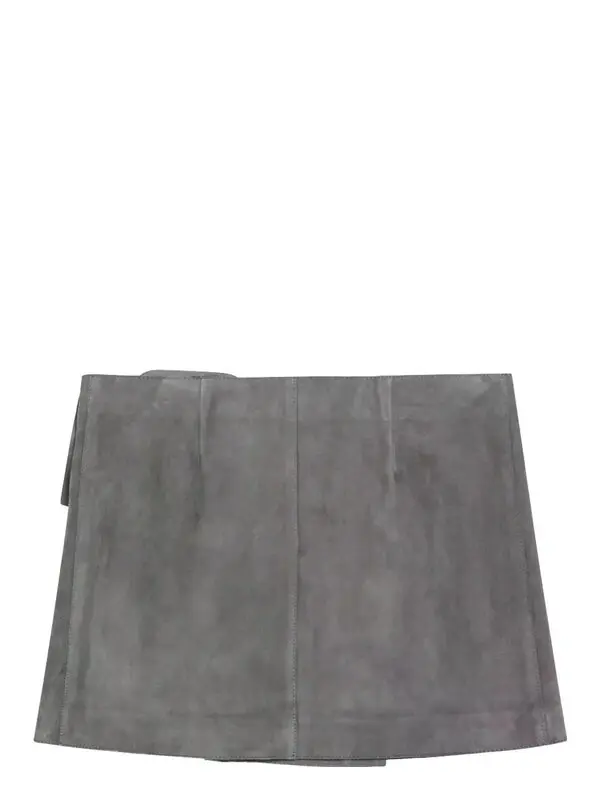 AMI Paris Suede Mini Skirt With Large Buckle Belt - Grey