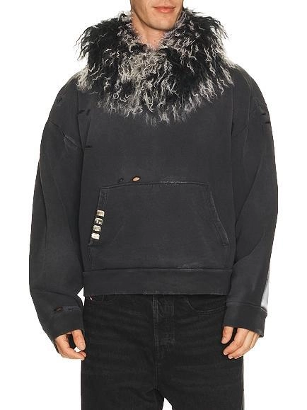 STRIKE OIL Thrashed Sweatshirt With Detachable Hood - Black