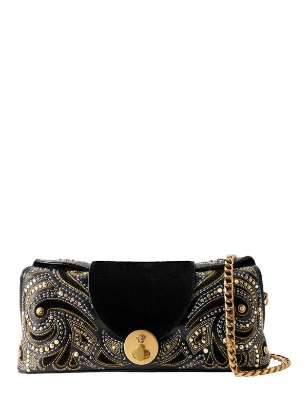 Versace Vivian Stud-embellished Leather Clutch - Black