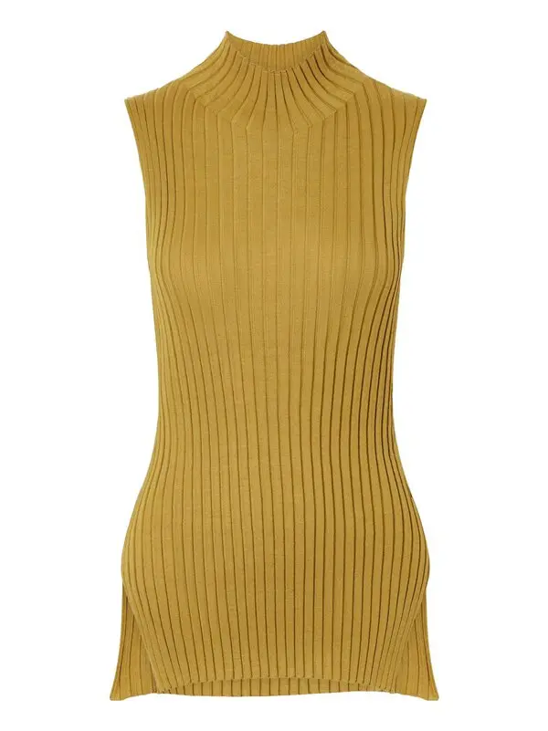 Khaite Karla Ribbed Wool And Silk-blend Tank - Yellow