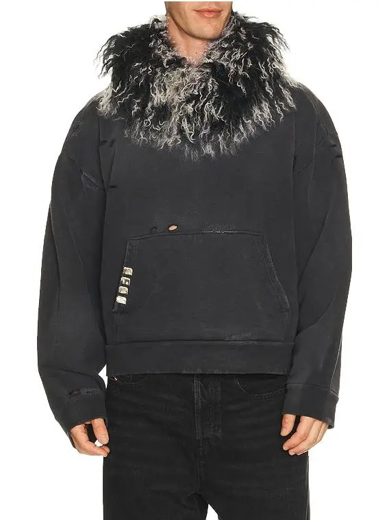 STRIKE OIL Thrashed Sweatshirt With Detachable Hood In . Also - Black