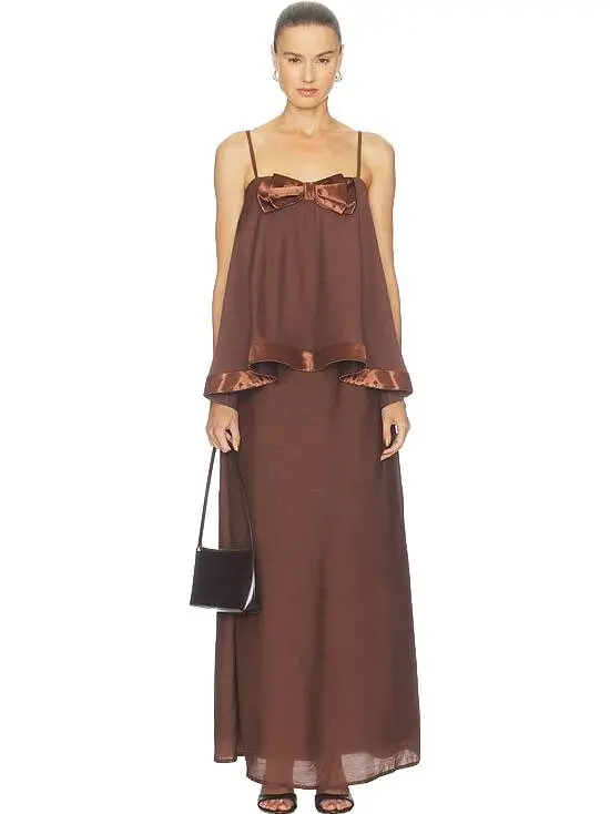 ELLIATT Rosera Satin Bow Maxi Dress In . Also - Chocolate