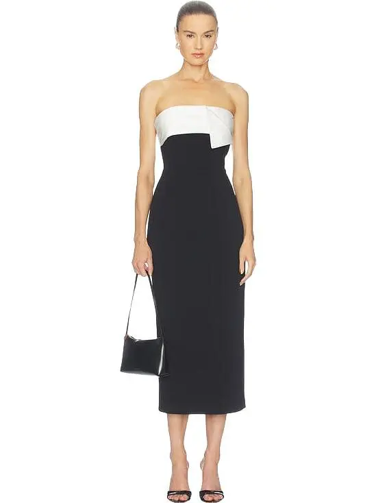 ELLIATT Elysia Satin Contrast Midi Dress In . Also - Black