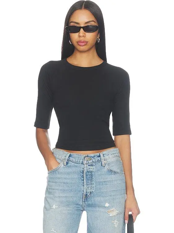 PERFECTWHITETEE Amelia Short Sleeve Luxe Rib Tee In . Also - Black