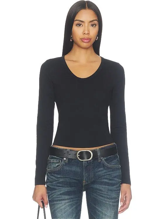 PERFECTWHITETEE Shaya Long Sleeve V Neck Tee In . Also - Black