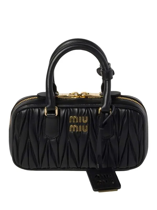 Miu Miu Mini Matelassé Leather Arcadie Top-handle Bag - Black