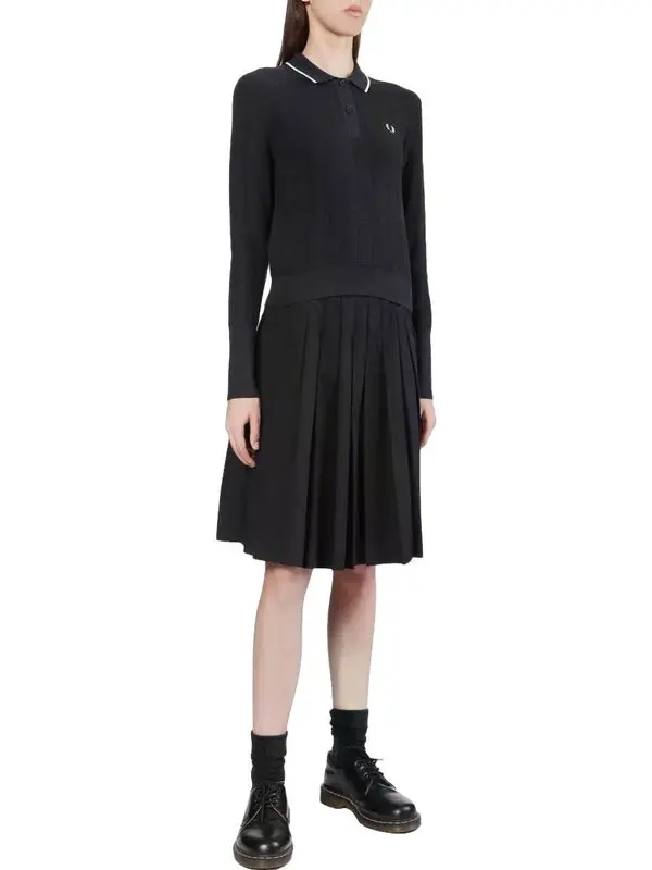 Fred Perry Textured-knit Long-sleeve Polo Top - Blue