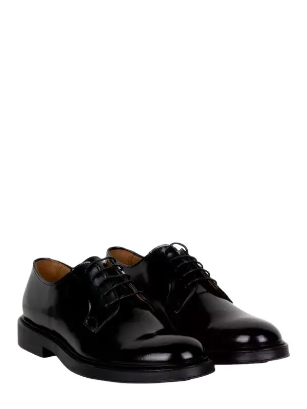 FRANCO FEDELE Polished Calf Leather Derby Shoes - Black
