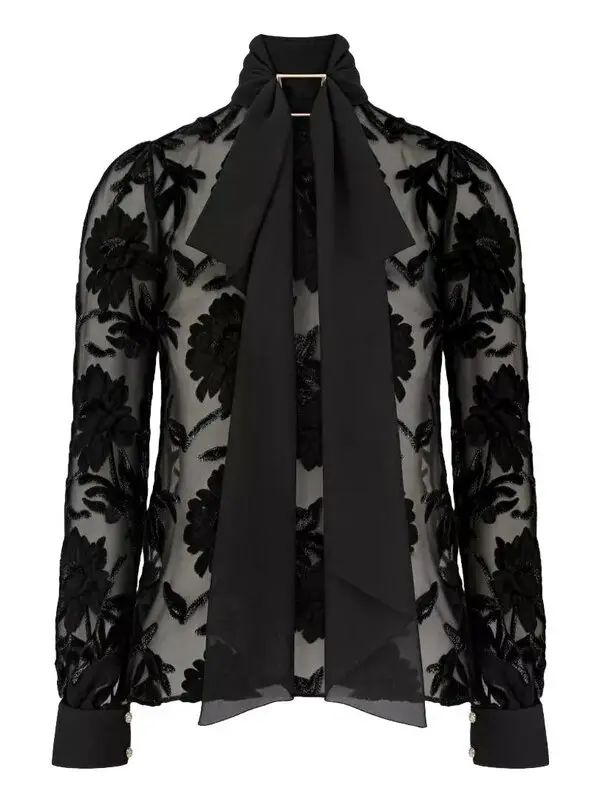 Redemption Devoré Pussy-bow Blouse - Black