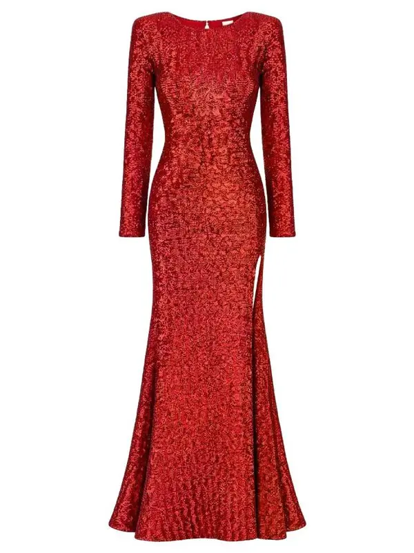 Redemption Sequin-embellished Open-back Maxi Dress - Red