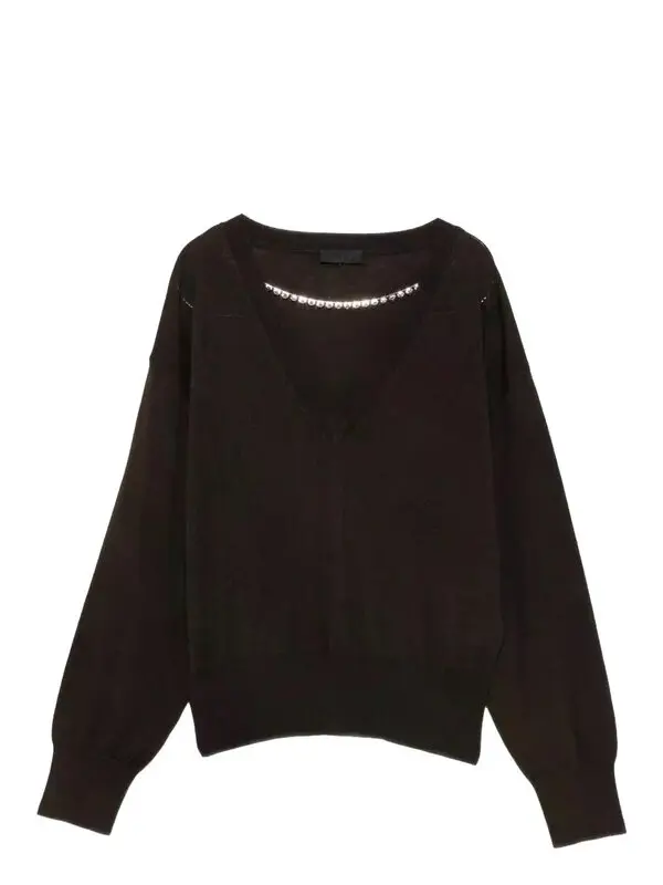 Liu Jo Crystal-embellished V-neck Sweater - Brown
