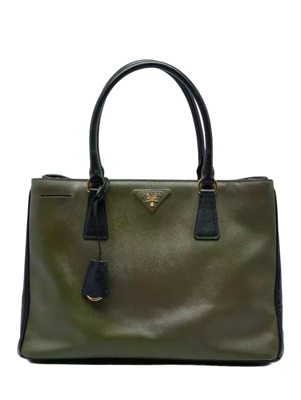 Prada 2012-2026 Small Bicolor Saffiano Lux Gardeners Tote Satchel - Green