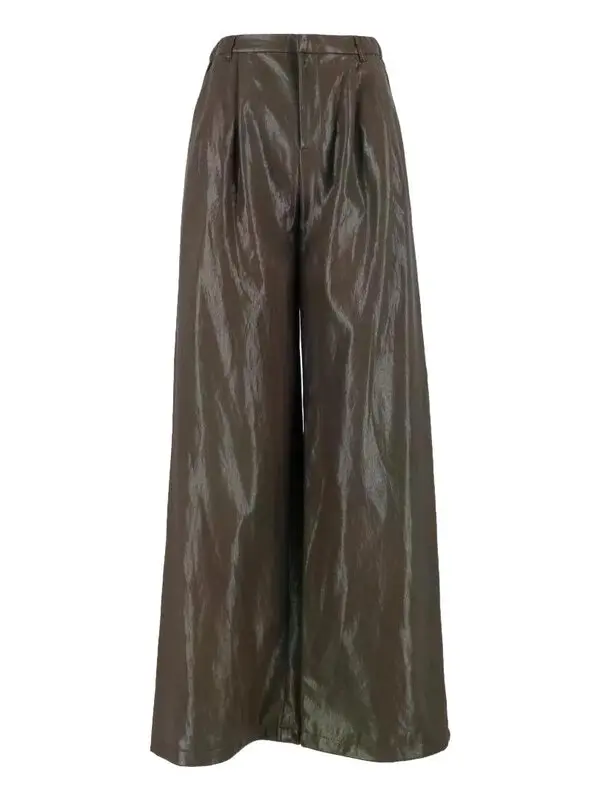 ELEH Pleated Wide-leg Trousers - Brown
