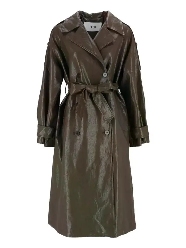 ELEH Belted Double-breasted Trench Coat - Brown