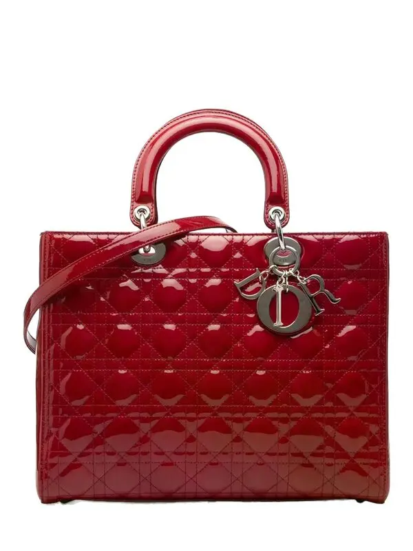 Dior 2011 Large Patent Cannage Lady Satchel - Red