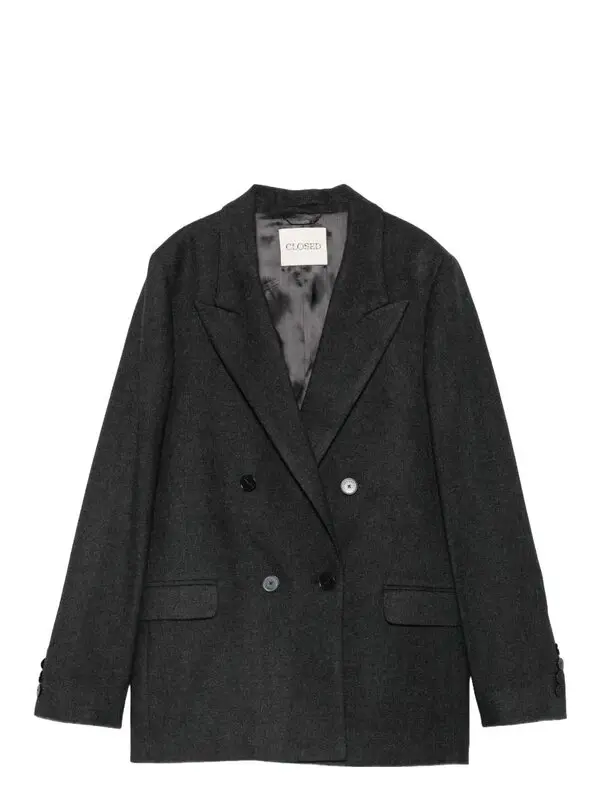 Closed Double-breasted Peaked-lapel Jacket - Grey