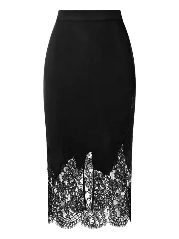 IL VOLO Lace-trimmed Silk Skirt - Black