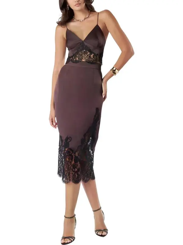 IL VOLO Lace-trim Silk Bustier Top - Brown