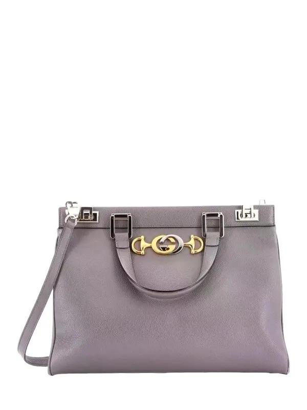 Gucci Zumi Top Handle Bag Leather Medium Satchel - Grey