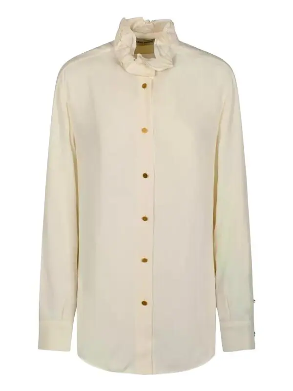 Alberta Ferretti Ruffled-collar Long-sleeve Shirt - Neutrals