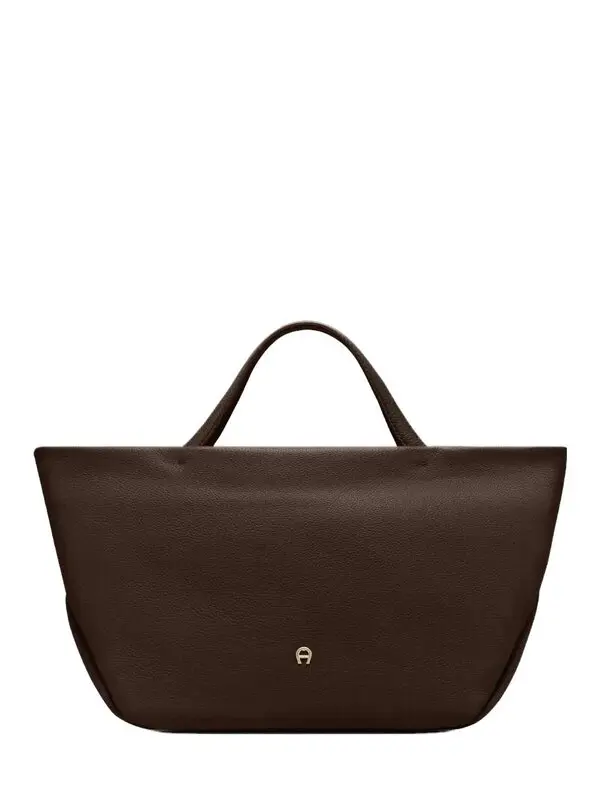 AIGNER Large Paola Logo-plaque Grained-leather Tote Bag - Brown