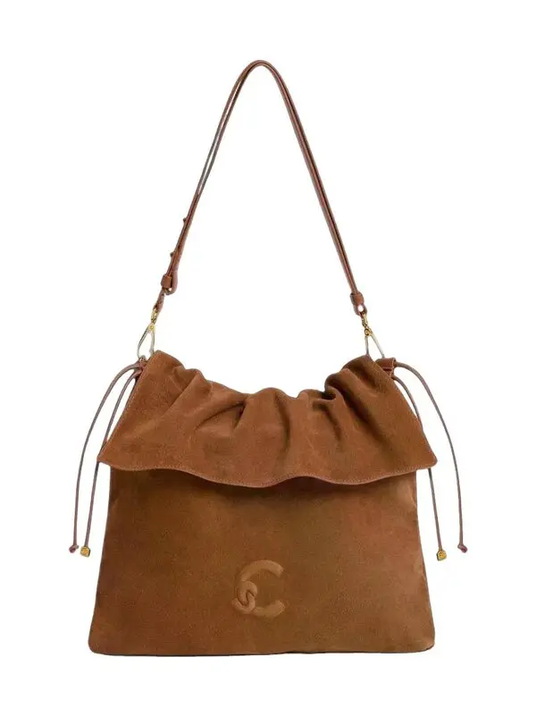 COCCINELLE Medium Lidia Ruffled Suede Shoulder Bag - Brown