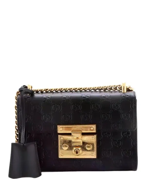 Gucci Padlock Shoulder Bag Guccissima Leather Small Crossbody Bag - Black