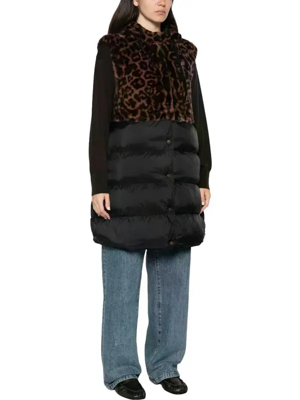 Liu Jo Leopard-print Panel Quilted Gilet - Black
