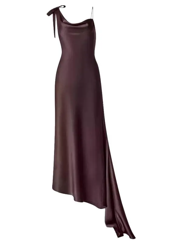 IL VOLO Asymmetrical Bow-detail Midi Dress - Brown