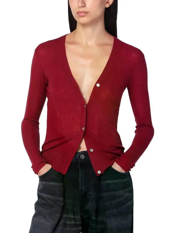 6397 Ribbed-knit V-neck Cardigan - Red