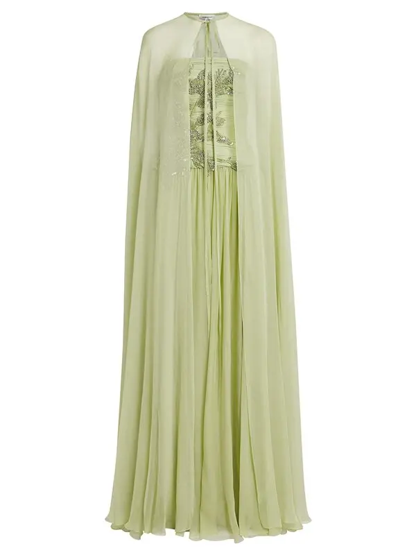 Zuhair Murad Silk Chiffon Strapless Embellished Gown - Green