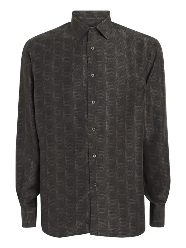 Corneliani Silk Geometric Print Shirt - Brown