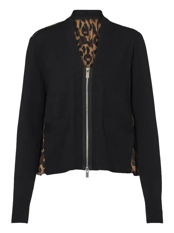 Sacai Paneled Leopard-print Cotton-blend Cardigan - Multicoloured